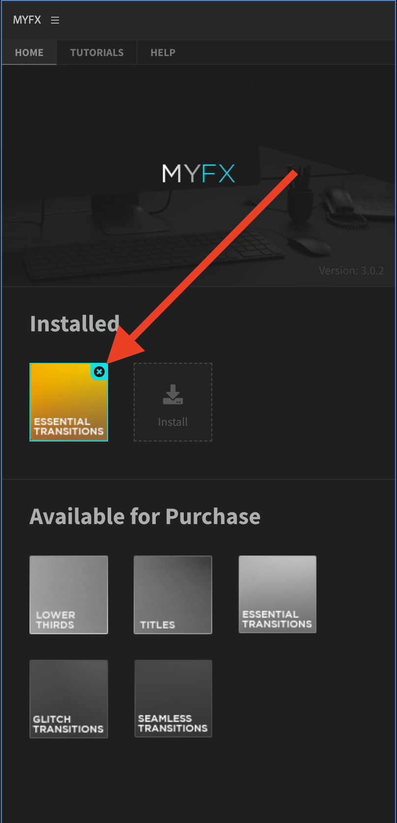 2. Remove the old pack from MYFX Extension like so