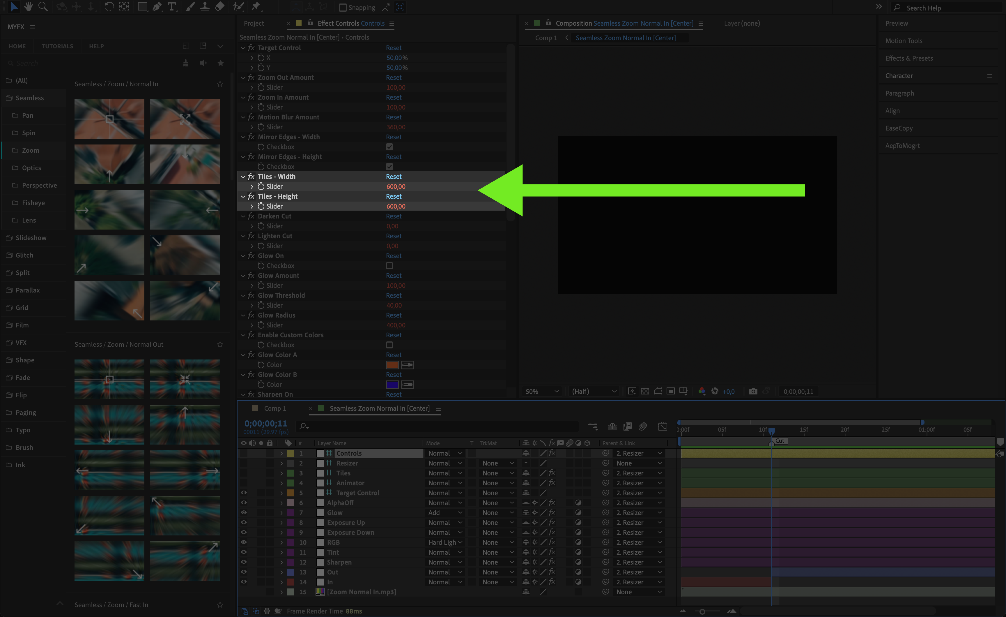 To do that, open Controls for the preset and lower the Tiles Width and ...
